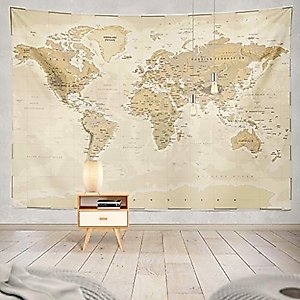 Summor Tapestry Map World Vintage Asia Europe South City Topography America Africa Japan Hanging Tapestries 60 X 80 Inch Wall Hanging Decor for Bedroom Livingroom Dorm