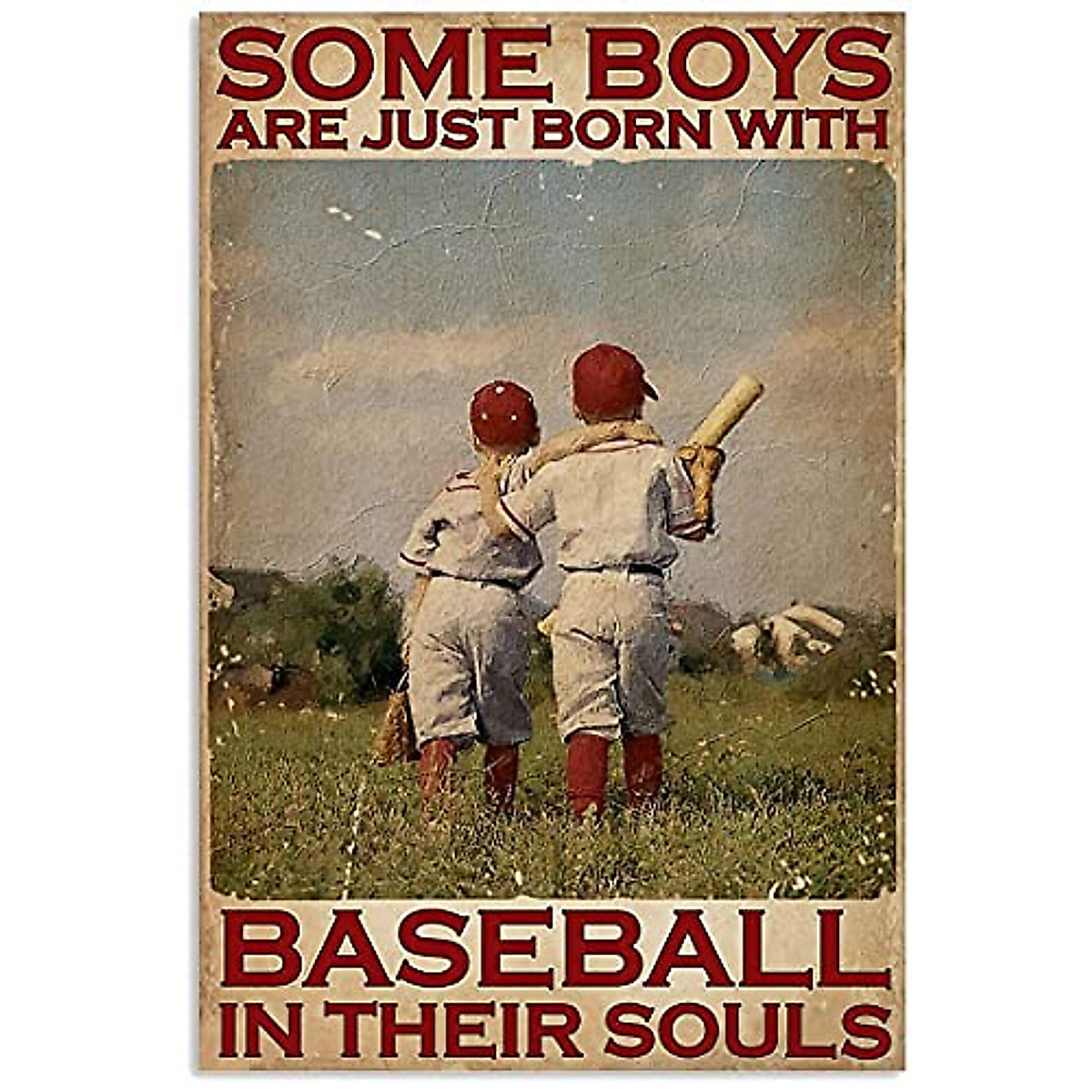 Baseball Teenager Back View Retro Poster Metal Tin Sign, Some Boys are Born to Like Baseball, Chic Art Garage Pub Man Cave Club Novel and Interesting Bathroom Toilet Decoration 8X12Inch