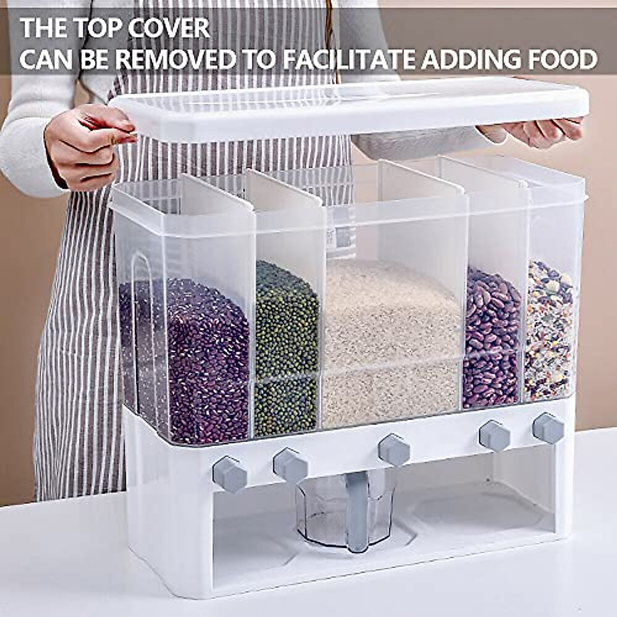Gdrasuya10 10L Kitchen Dry Kitchen Food Storage, Dispenser Wall Mounted Cereal Rice Storage Container Tank 5-Grid