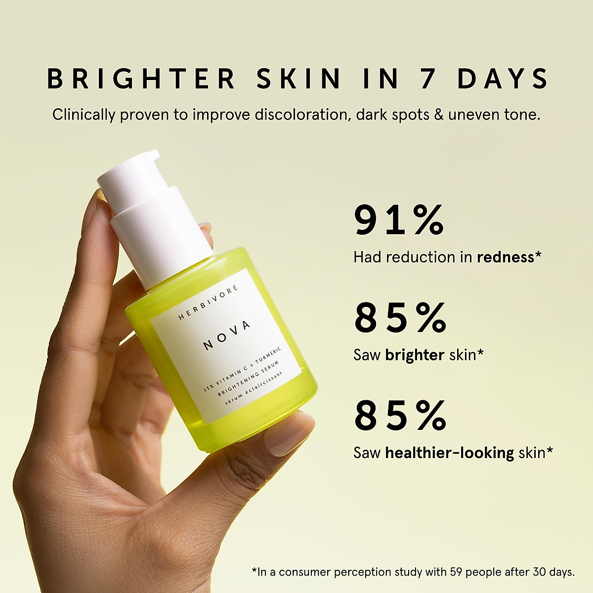 HERBIVORE Nova Brightening Serum for Face – 15% Vitamin C + Turmeric to Visibly Improve the Look of Dark Spots and Even Skin Tone, Plant-based, Vegan, Cruelty-free, 30mL /1 oz