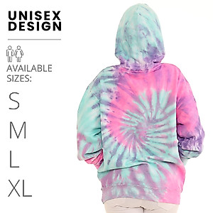 Pure Essence Tie Dye Long Sleeve Pullover Hoodie for Men and Women, Fleece Hooded Sweatshirt with Front Pocket and Drawstring, Pink Jelly, Large