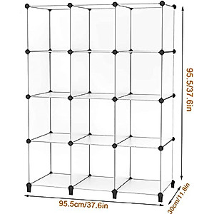 HOMIDEC Closet Organizer, 12-Cube Closet Organizers and Storage, Portable Closet Storage Shelves, Clothing Storage for Kids, Closet, Bedroom, Bathroom, Office (11.8x11.8x11.8 inch), Transparent