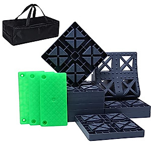 GarfatolRv Rv Leveling Blocks,Trailer Leveling Blocks for Heavy Duty Include Camper Leveling Blocks 9 Packs,One Top Wheels Chock and Green Ramp 3 Packs with Bag -Grey