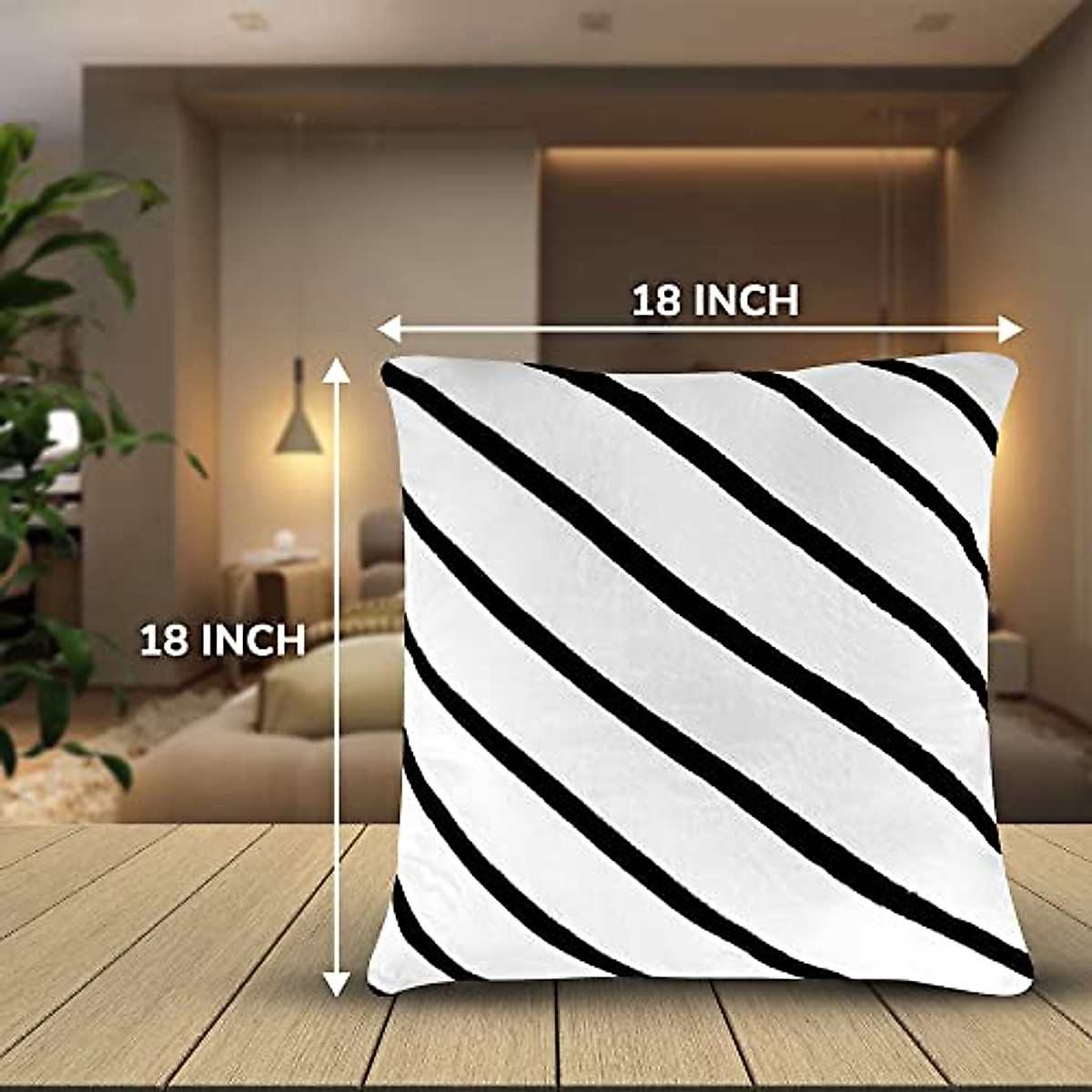 4 Piece Throw Blanket with Pillow Covers Set - Black & White Stripes Fleece Blanket with 3 Throw Pillow Covers - Soft Fluffy Cozy Flannel Blanket - Black, White and Stripe Square Pillow Covers 18x18