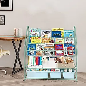 aboxoo Metal Kids Bookshelf Green Freestanding for Children Room 32 in Toy Organizer Large White Stable Bookcase Bookstore Living Room Bed Room Library Book Unit Storage