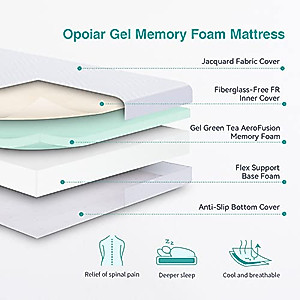 Opoiar Twin Mattress,6 Inch Green Tea Memory Foam Mattress in a Box with Breathable Cover,Medium Firm Mattress for Bunk Bed,Trundle Bed,CertiPUR-US Certified/Made in USA,Twin