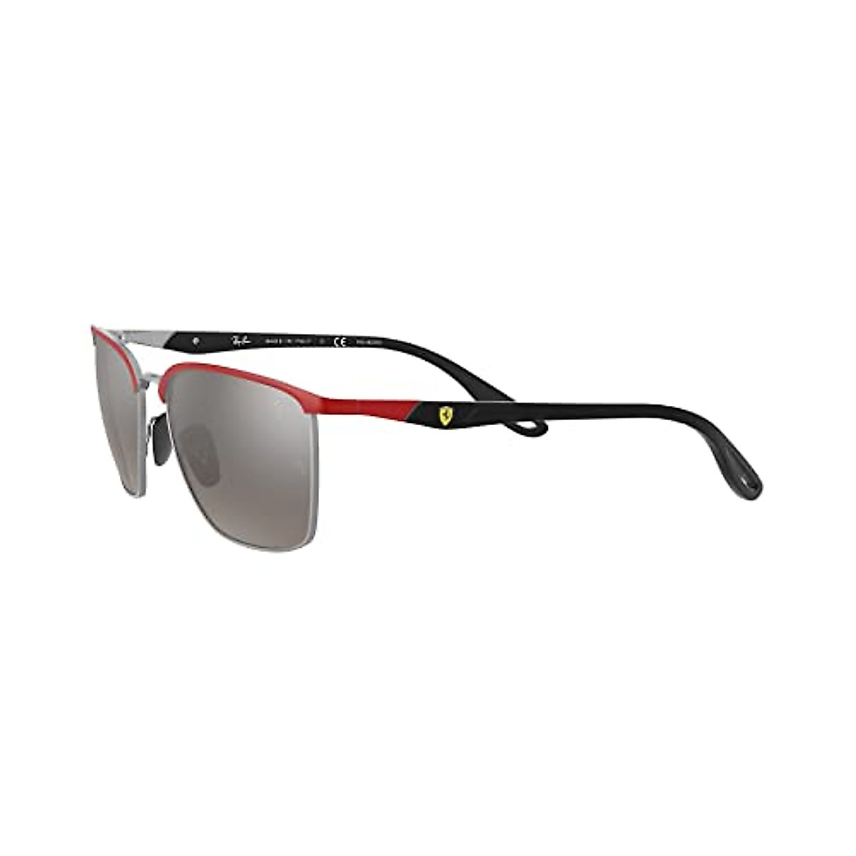 Ray-Ban RB3673M Scuderia Collection Square Sunglasses, Red Ferrari On Silver/Chromance Grey Mirrored Grey Gradient Polarized, 56 mm