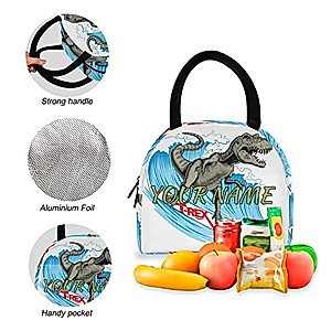 MCHIVER Dinosaur Surfer Personalized School Backpack with Lunch Box Custom Backpack for Boys Girls Casual Bookbags Set for Camping Travel Work