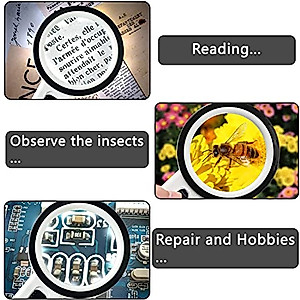 SUPULSE Magnifying Glass with Light, 30X Handheld Large Magnifying Glass 12 LED Illuminated Lighted Magnifier for Macular Degeneration Seniors Reading Inspection Coins Jewelry