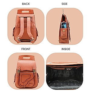 Handmade World Full Grain 18 Inch Leather Laptop Large Backpack Casual Bookbag Daypack Camping Travel Rucksack Knapsack (Tan Brown)