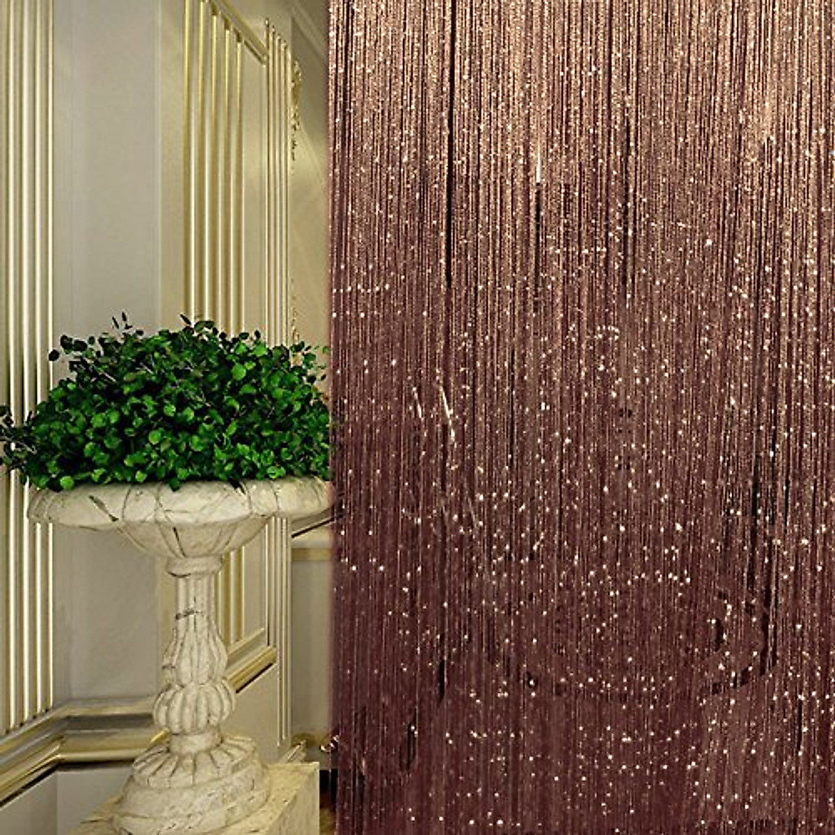 Topixdeals Door Fringe Curtain,Door Curtains,Rare Flat Silver Ribbon Door String Curtain Thread Fringe Window Panel Room Divider Cute Strip Tassel Party Events (1 Pack, Dark-Brown)