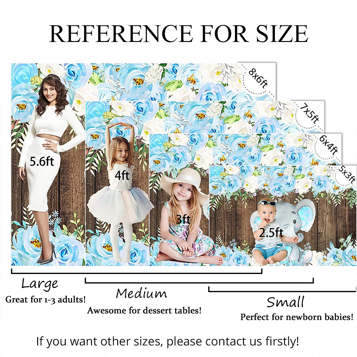 Mocsicka Floral Elephant Baby Shower Backdrop Blue Elephant Baby Shower Party Decoration 7x5ft Vinyl Boy Elephant Baby Shower Photo Background (7x5ft (82x60 inch))