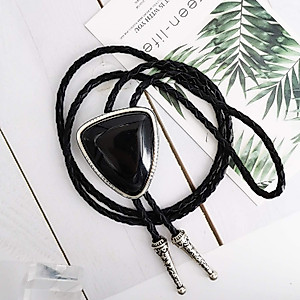 LAXPICOL Vintage Western Cowboy Black Stone Bolo Tie For Men