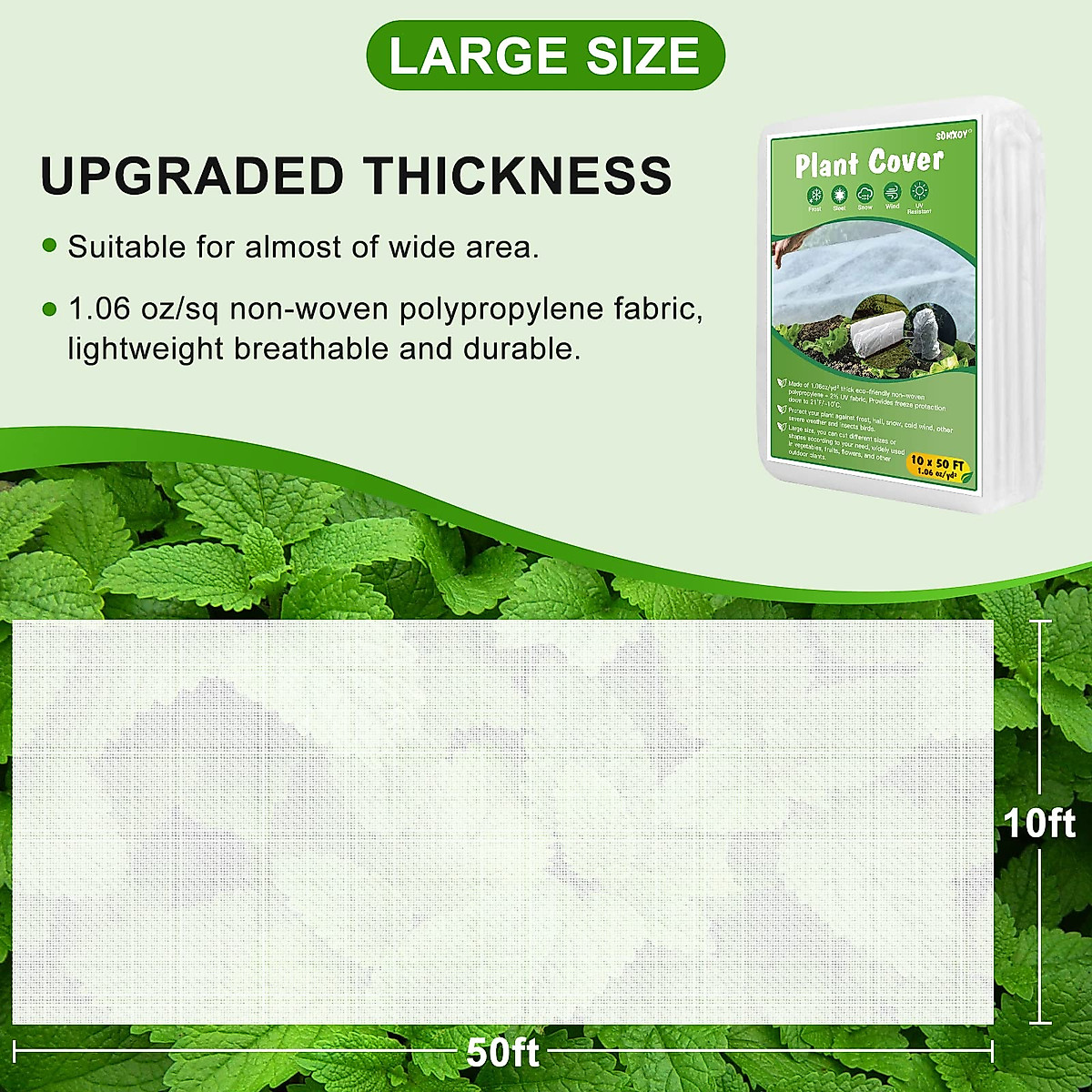 SOMXOY 10x50FT Plant Cover Freeze Protection 1.06 oz/yd² Thick Frost Cloth Blanket Plant Protector Reusable Floating Row Tree Covers for Garden Outdoor