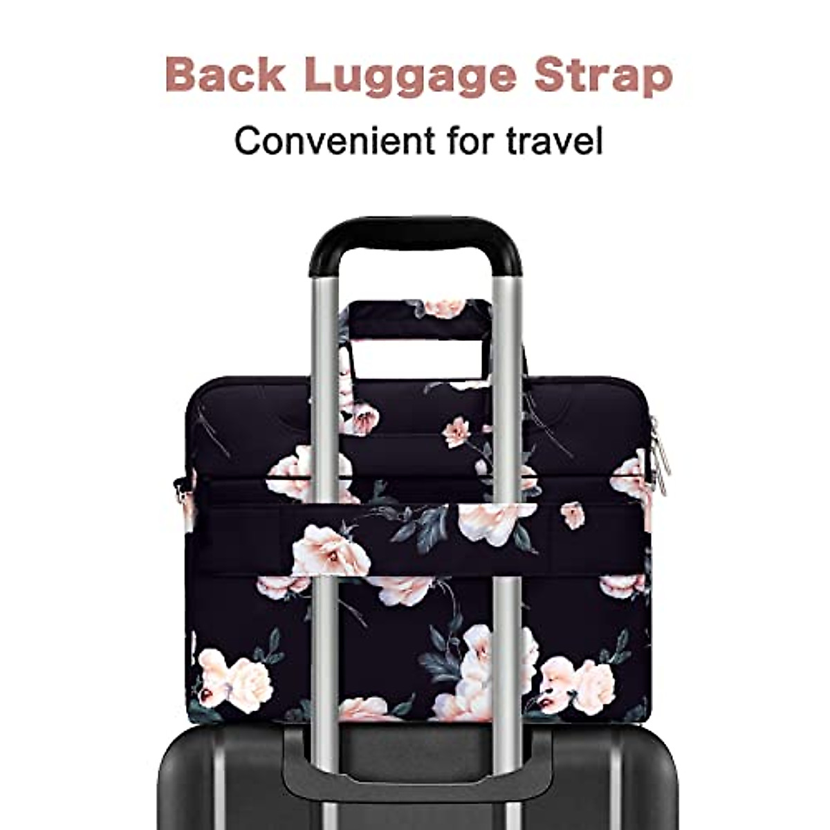 MOSISO Laptop Shoulder Bag Compatible with MacBook Air/Pro, 13-13.3 inch Notebook, Camellia Carrying Sleeve with Belt, Black