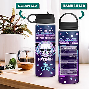 winorax Gaming Gift Personalized Game Water Bottle Stainless Steel Insulated 32oz 18oz 12oz Gamer Bottles With Custom Name Gifts For Men Boys Dad Teen Boyfriend Gift For Birthday Fathers Day