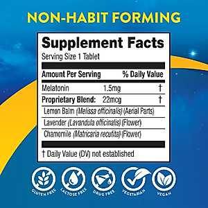 MidNite Back to Sleep Low Dose, 1.5 mg Melatonin Sleep Aid, Non-Habit Forming, Herbal Dietary Supplement for Adults, Drug-Free, Gluten-Free, Lactose-Free, Vegetarian, Vegan, 30 Quick Melt Tablets