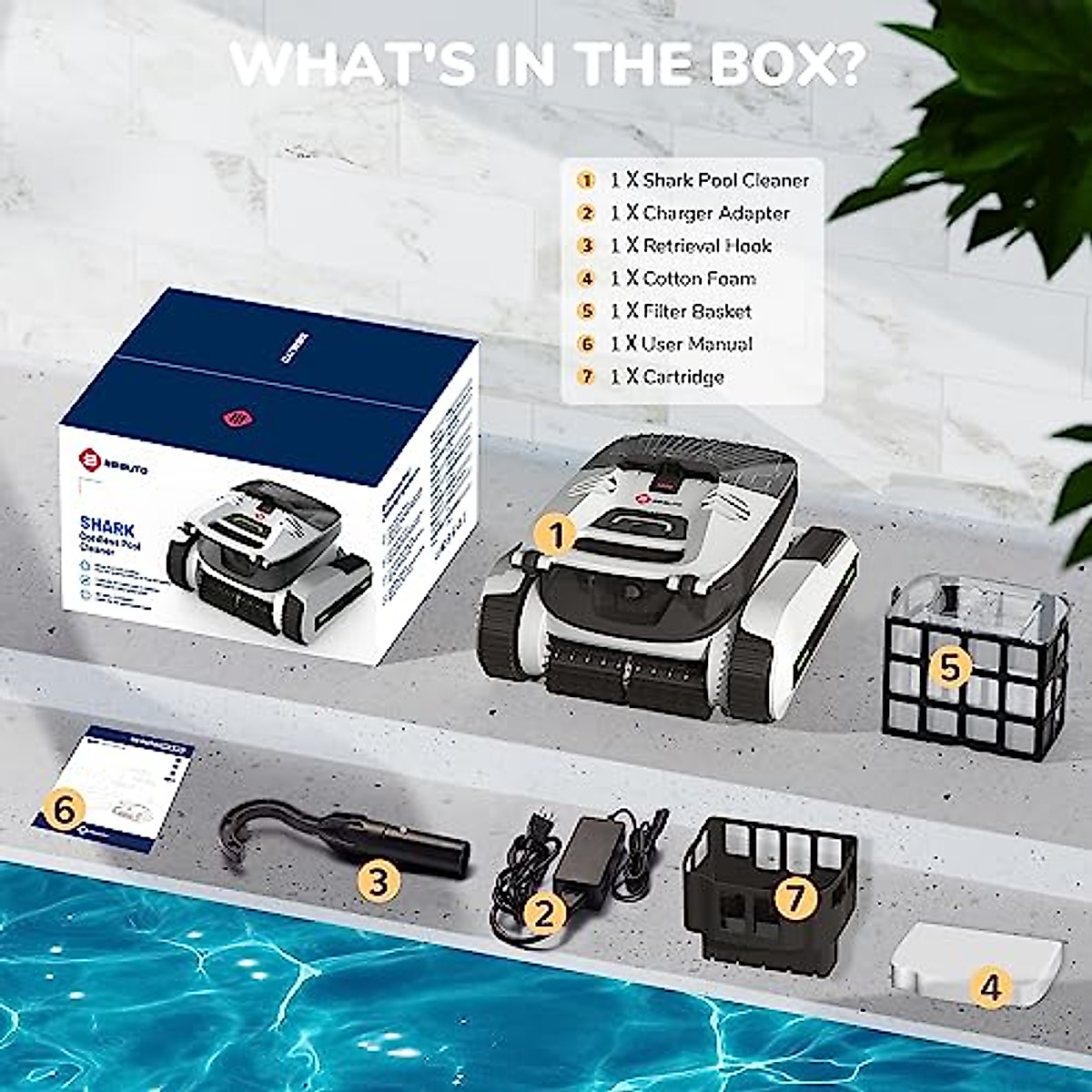 Seauto Shark Cordless Robotic Pool Vacuum Cleaner Waterline Cleaning, Wall-Climbing, Intelligent Route Planning (Multi)