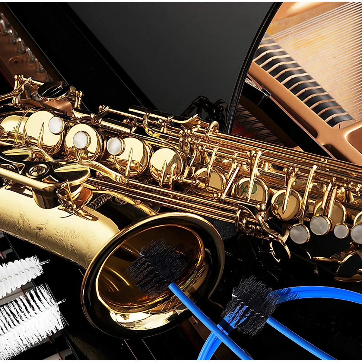 Hysagtek 4 Pieces Trumpet Snake Brush Cleaning Kit, Trumpet Brush Mouthpiece Brush Valve Casing Brush Flexible Brush with Cleaning Rod