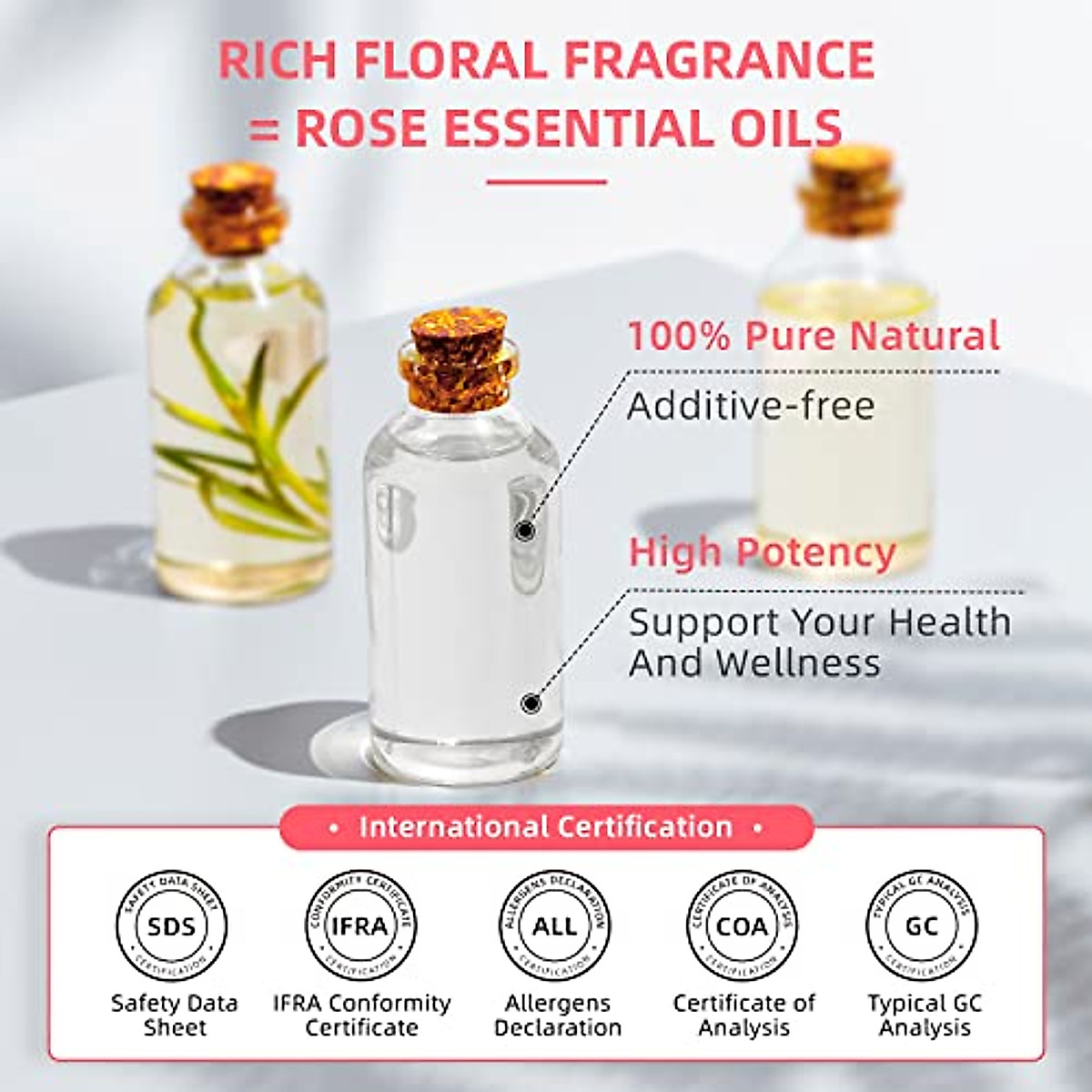 HIQILI Rose Essential Oil for Diffuser, Skin, Hair, Perfume, Candle Making 30ml (1 fl oz)