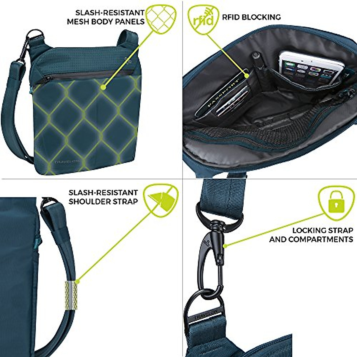 Travelon Anti-Theft Active Small Crossbody, Teal, 43126 380