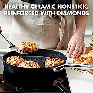 GreenPan Chatham Black Prime Midnight Hard Anodized Healthy Ceramic Nonstick, 11" Grill Pan, PFAS-Free, Dishwasher Safe, Oven Safe, Black