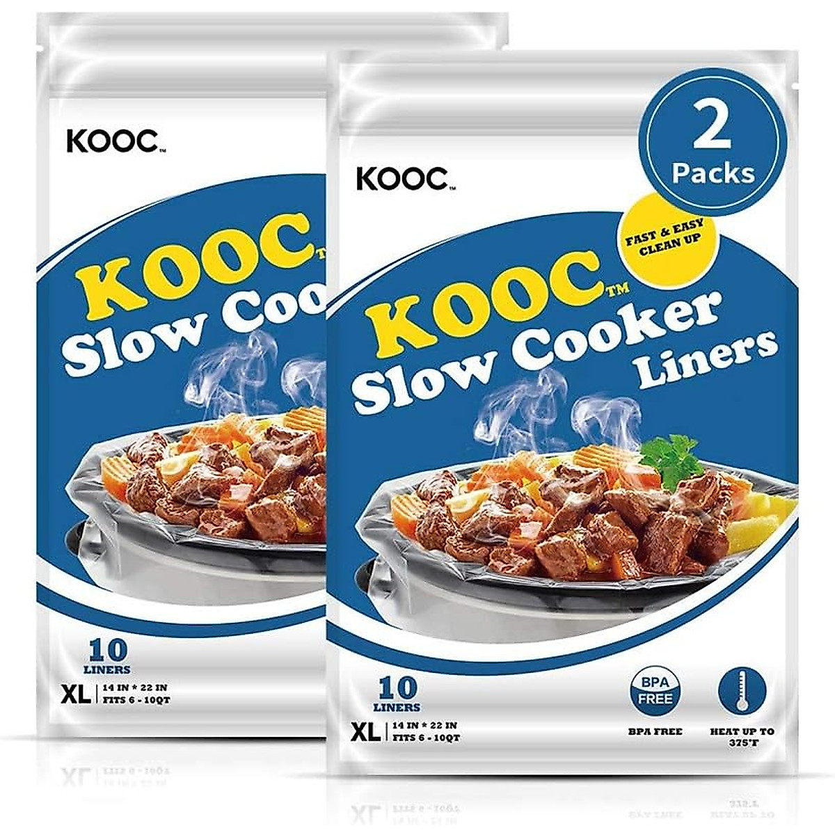 KOOC Slow Cooker Liners 14"x22" 20 Count Extra Large Size Disposable Pot Liners Cooking Bags Fit 6 qt to 10 qt Pot BPA Free Fresh Locking Seal Design
