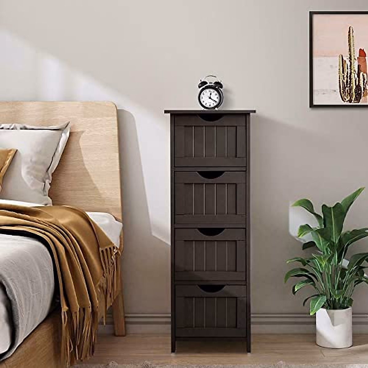 MAXCBD Nightstand Bedside Table Drawer Cabinet Floor Cabinet Bedroom Storage Cabinet Side Table Organizer Unit with 4 Drawers Assembly Will Be Quick Storage Tower Dresser