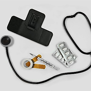 Beautyflier Black Soft Leather Stethoscope Holder with Clip for All Models: Littmann, ADC, MDF, Adscope, Perfect for Physicians, Nurses, EMT, Medical Nursing Students, Work with Comfort (Black)