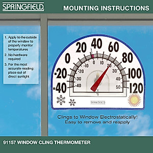 Springfield Static Cling Indoor Outdoor Thermometer, Temperature Gauge for Patio, Pool, and Sauna