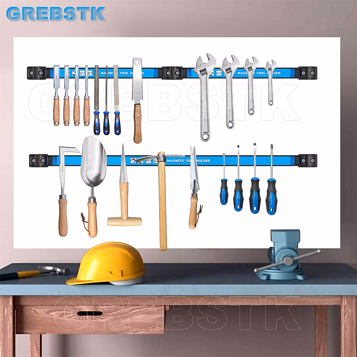 GREBSTK 18 IN Magnetic Tool Holder Strip Heavy Duty Magnetic Tool Bar Metal Tool Organizer Rack with Mounting Screws, 4PCS
