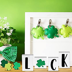 7 Pcs St. Patrick’s Day Tiered Tray Decor Lucky Shamrock Table Wooden Signs Lucky Letter Sign Freestanding Wooden Luck Blocks Shamrock Wood Letters Block for Irish Home Party Decor
