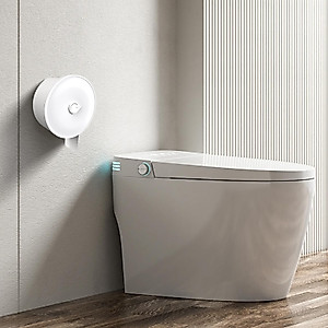 PLUSSEN Toilet Tissue Dispenser Wall Mount, Adhesive No Drilling Jumbo Roll Toilet Paper Towel Dispenser, 9 Inch Single Roll Toilet Paper Dispenser Key Lock, ABS Plastic, White-PN51023