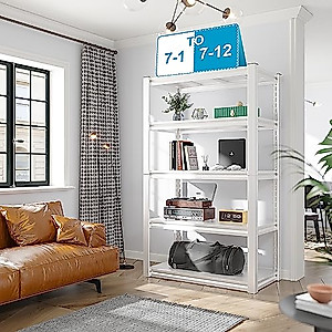 Raybee Garage Shelving Heavy Duty Garage Storage Shelves Load 2010LBS, Adjustable 5-Tier Heavy Duty Shelving, All Metal Shelving Utility Shelves for Kitchen, Pantry, Garage, 63"H x32"W x16.5"D, White