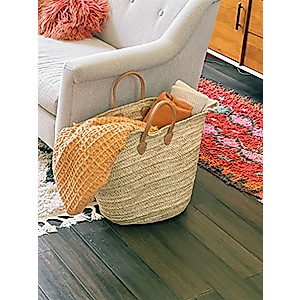 French Market Basket Bag | Handmade Moroccan Seagrass Baskets - Extra Extra Large (24x16) | Wicker Basket for Beach, Laundry, Toy, Blanket, Storage, Baby, or Picnic