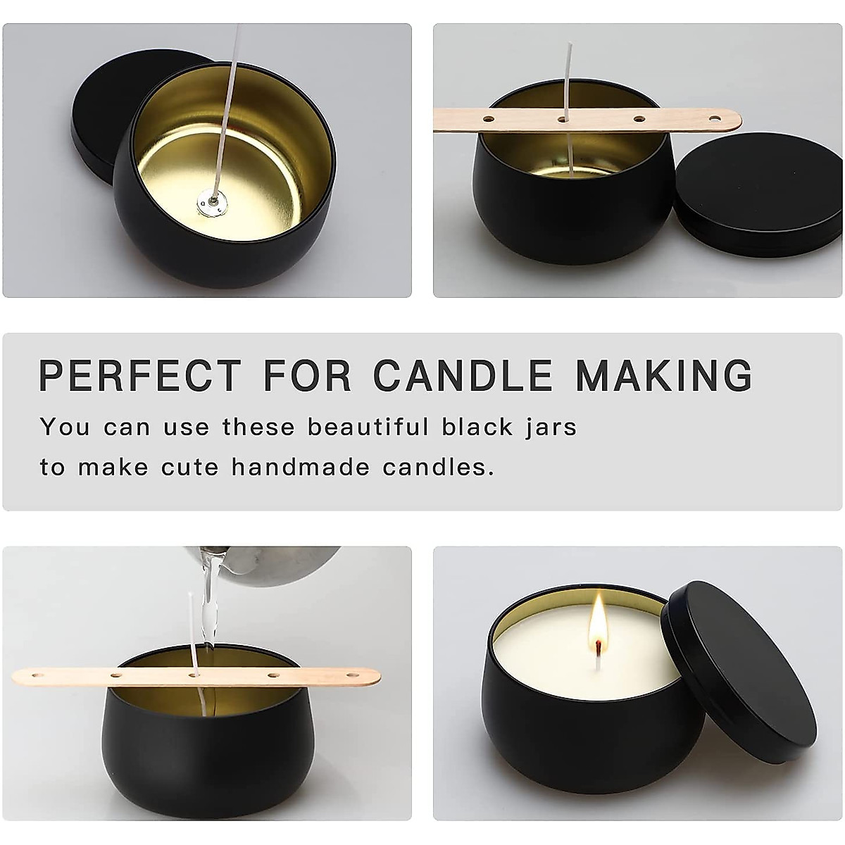 SONVIIBOX 24 Pack 8oz Candle Tins,Black Candle Jars,Candle tins for Making Candles Bulk,Tin Jars for Candle Making,Metal tin Jars (24PACK, BLACK2)