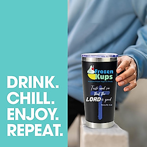 Frozen Kups 20oz Stainless Steel Tumbler Blue, Vacuum Insulated Coffee Tumbler with Lid, Hot and Cold Travel Coffee Mug, Durable Spill-Proof Insulated Coffee Mug, Double-Wall Insulated Tumbler (Blue)