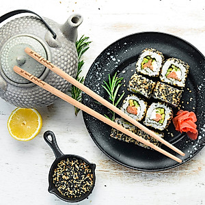 Personalized wooden bamboo chopsticks lot, custom engraved japanese reusable sushi chop sticks bulk, custom reusable chopsticks set for chinese theme wedding & party favors gifts