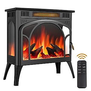 Joy Pebble Electric Fireplace Heater, Free-Standing 3D Infrared Fireplace Stove with Remote Control &Timer, Adjustable Flame Colors, Brightness and Speed, Overheating Protection, 5100 BTU,1500W