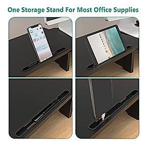 WALI Dual Monitor Stand Riser, 3 Shelf Laptop and Computer Monitor Stand with Phone Holder, Length and Angle Adjustable Desk Organizer (PTT007T-B), Black