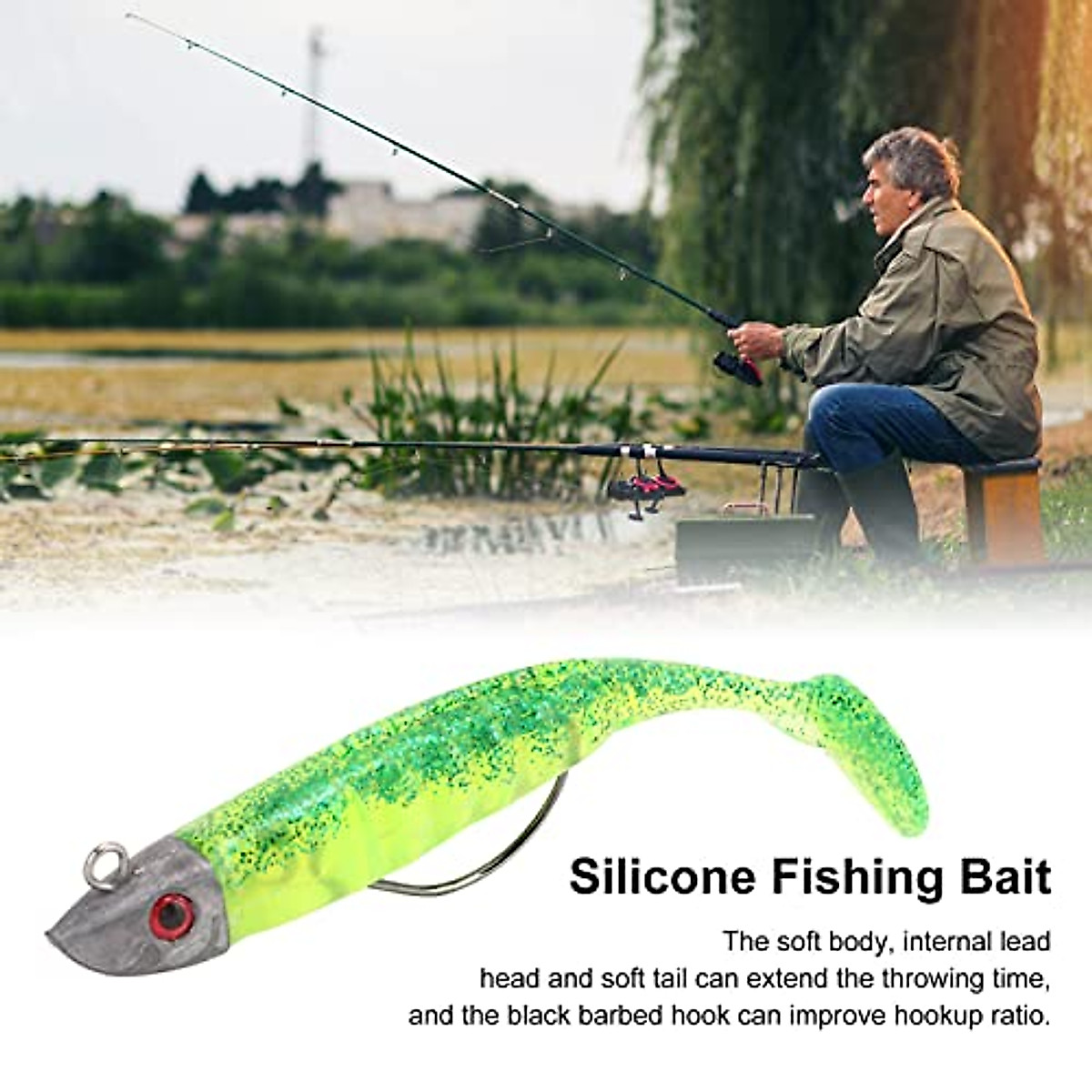 Velaurs Silicone Fishing Bait, Artificial Fishing Bait Feel Comfortable for Saltwater for Freshwater for Anglers(Oil Green)