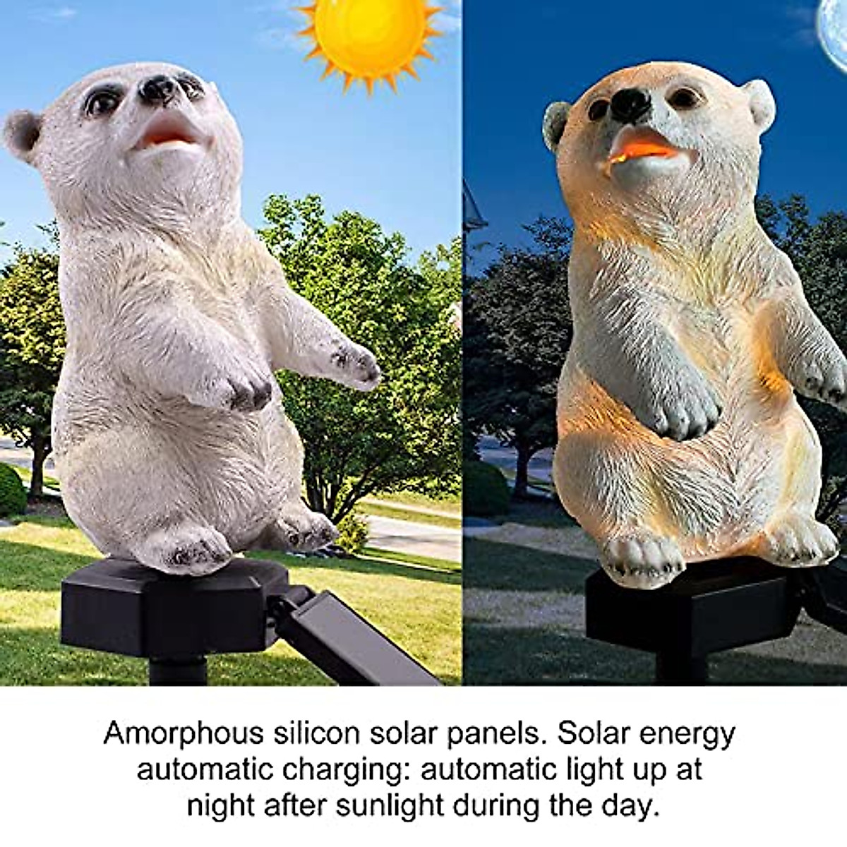 CAMPSLE Outdoor Solar Light, Cute Polar Bear Shape Garden Stake Light, Waterproof Solar LED Light for Walkway Yard Lawn Landscape Path Decoration