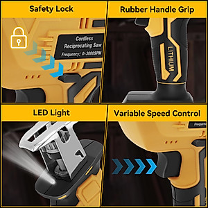 Cordless Reciprocating Saw for DeWalt 20V Battery, Brushless Power Recipro Saw, 3500SPM Variable Speed, 4 Saw Blades with Carry Case for Wood/Metal/PVC Cutting, Bare Tool
