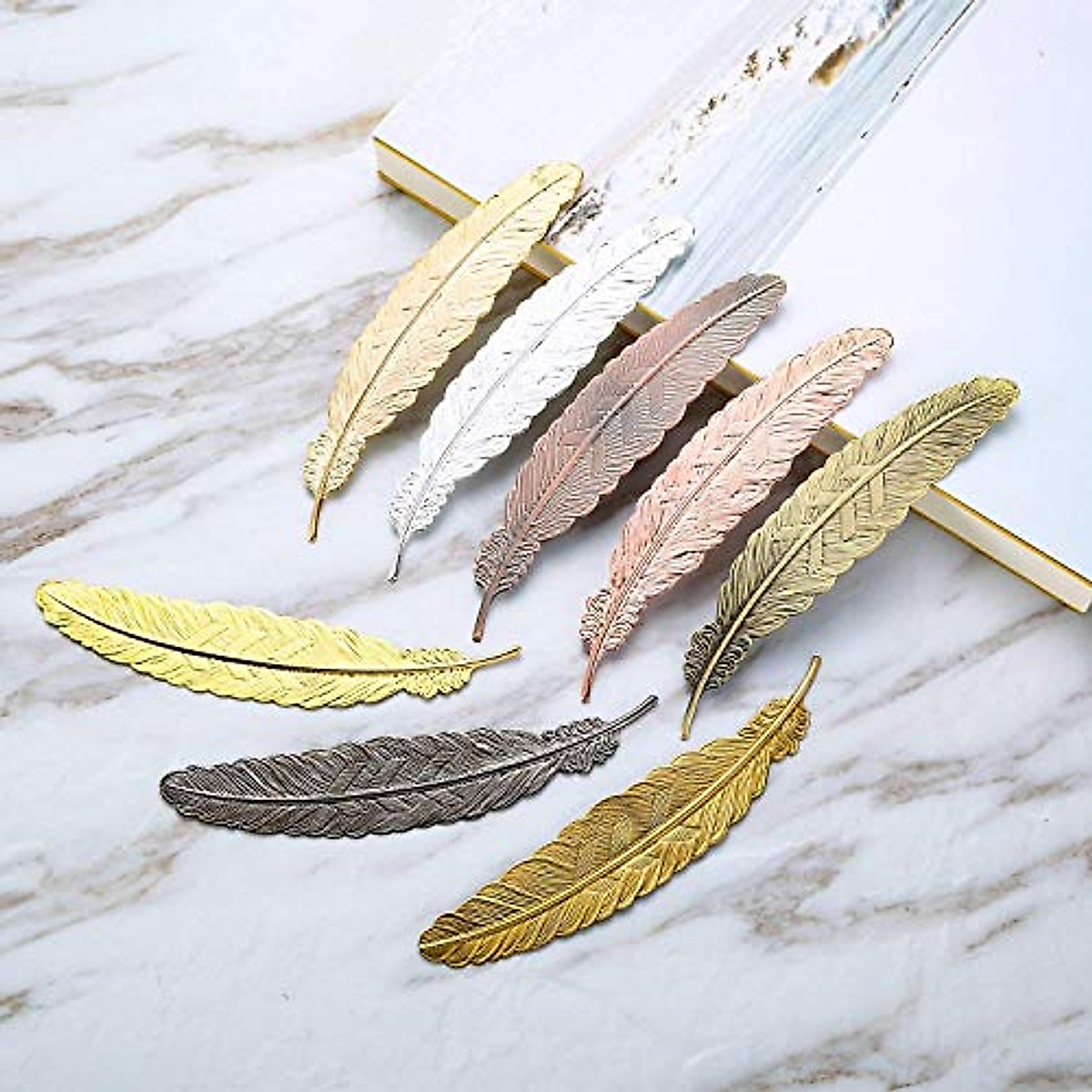 7 Pieces Metal Feather Bookmarks Assorted Metal Bookmark Feather Shape Book Marker for Adults and Kids (1 Set)