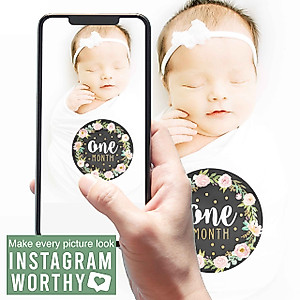 16 Monthly Baby Milestone Stickers Girl - Floral Baby Monthly Milestone Stickers For Baby Girl, Milestone Baby Monthly Stickers, Baby Month Stickers For Baby Photo Props, Monthly Baby Stickers Girl
