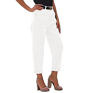 luvamia Women's Classic High Waist Stretch Loose Balloon Tapered Jeans Mom Jeans High Waist Tapered Jeans for Women High Rise Tapered Jeans Women Denim Jeans Cool White Size Medium Size 8 Size 10