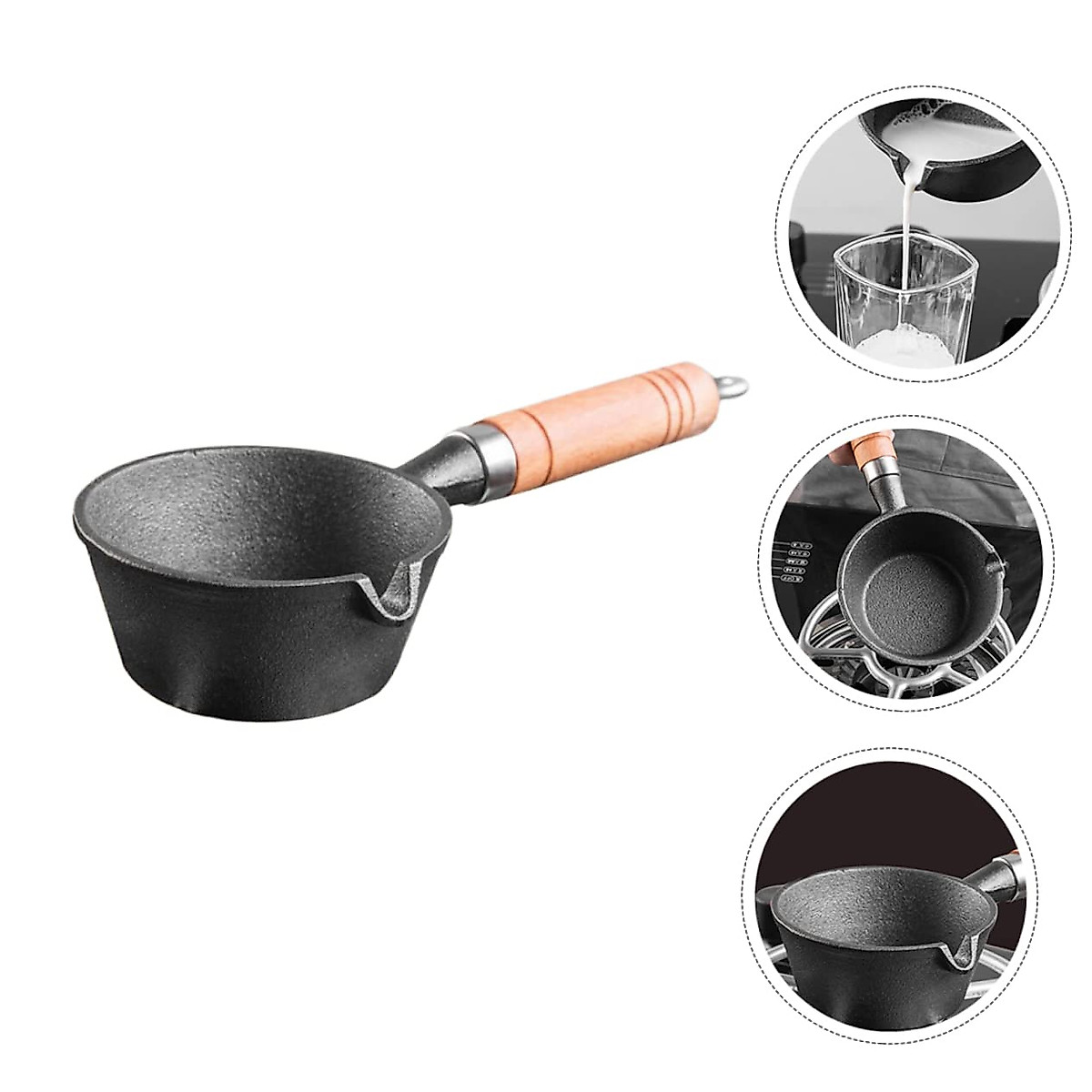 SHOWERORO Mini Hot Oil Pan Butter Warmer Pot Baking Heating Holder Lead Melting Pot Milk Pan Pasta Pot Milk Saucepan Cast Iron Pot Omelette Pan Frying Pan Small Tools Baby Wooden With Cover