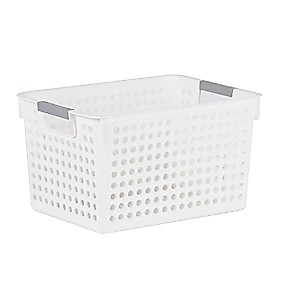 Whale Pocket 6 PCS Plastic Storage Basket, Slim White Organizer Tote Bin Shelf Baskets for Closet Organization, De-Clutter, Toys, Cleaning Products, Accessories 12.2x 8.6x 7in