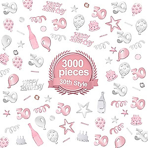 3000 PCS Rose Gold Silver 30th Happy Birthday Confetti Decorations with Diamonds Rose Gold 30th Birthday Party Table Decor Metallic Foil Confetti Scatter for Men Women Birthday Anniversary Party DIY