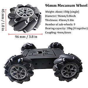 SmaringWing Premium 4WD Mecanum Wheel Robotic Chassis Kit for Arduino/Raspberry pi/Micobit, C400 96mm Omnidirectional Wheel DIY Smart RC Metal Car Chassis Platform with DC Speed Encoder Motor